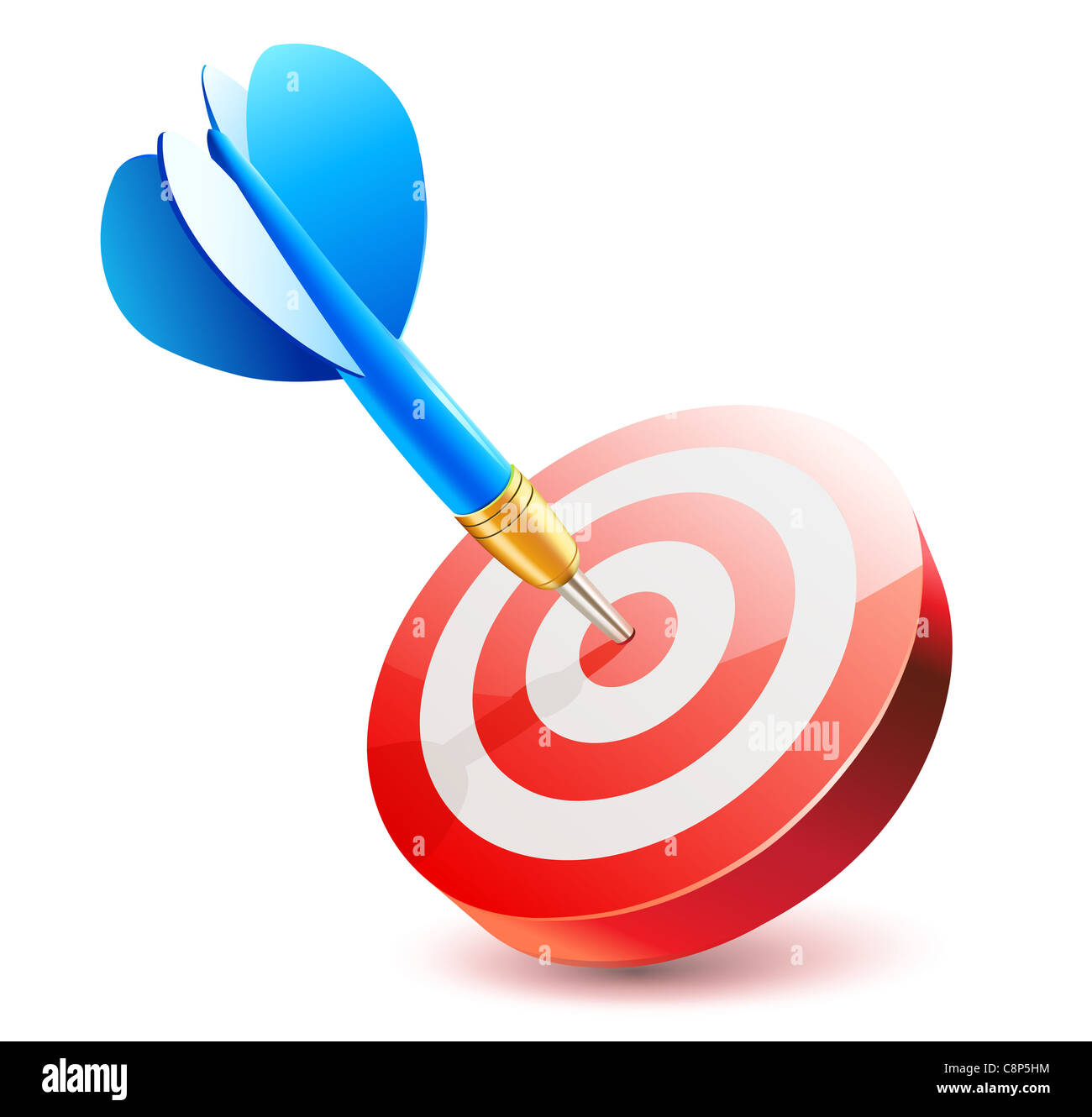 illustration of blue dart hitting in the center of the target dartboard ...
