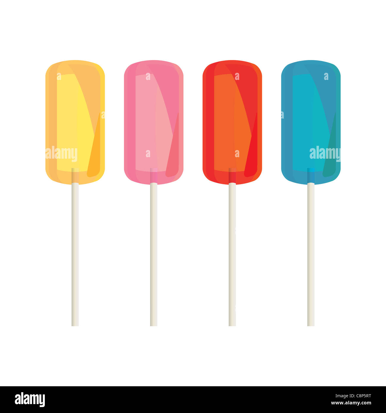 Lollipops in four colors on a white background Stock Photo - Alamy