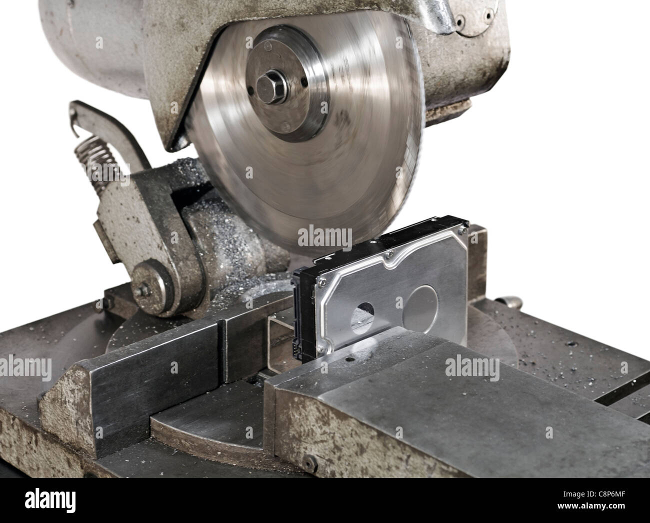 detail of a rotating circular saw in white back Stock Photo - Alamy