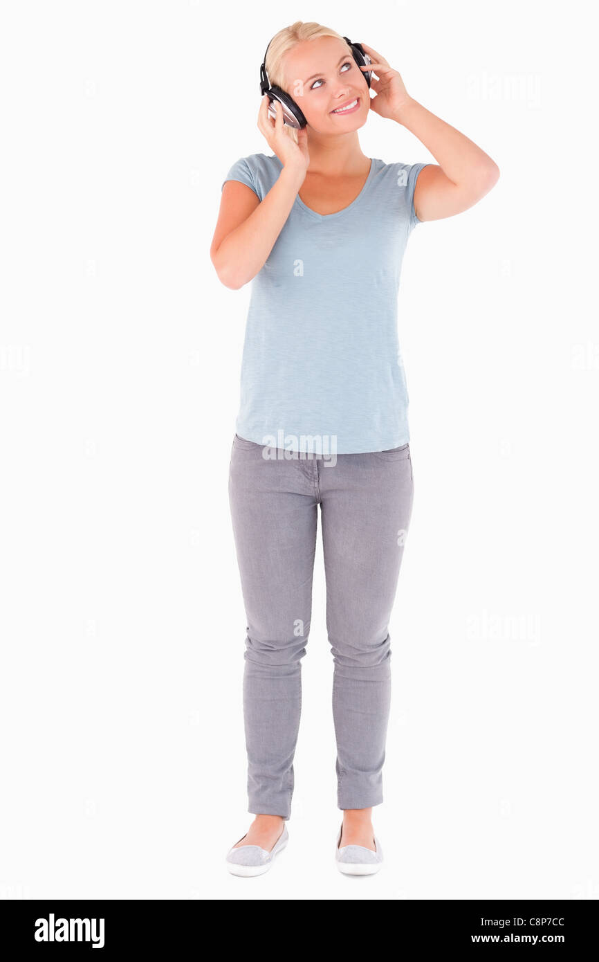 Beautiful woman model headphones Cut Out Stock Images & Pictures - Alamy