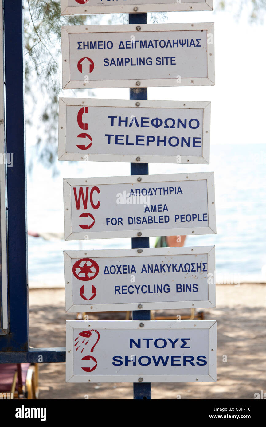 Signs at the beach in Mithymna, Lesbos,Greece Stock Photo - Alamy
