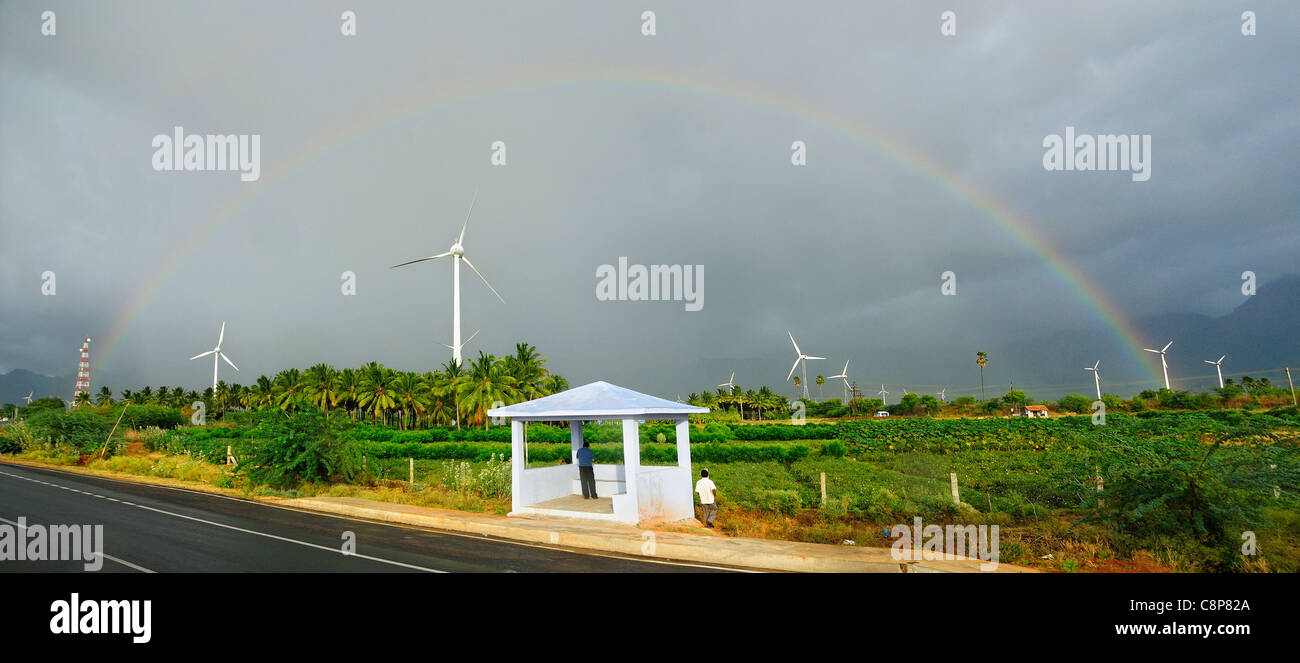 Renewable energy rainbow in wind farms hi-res stock photography and ...
