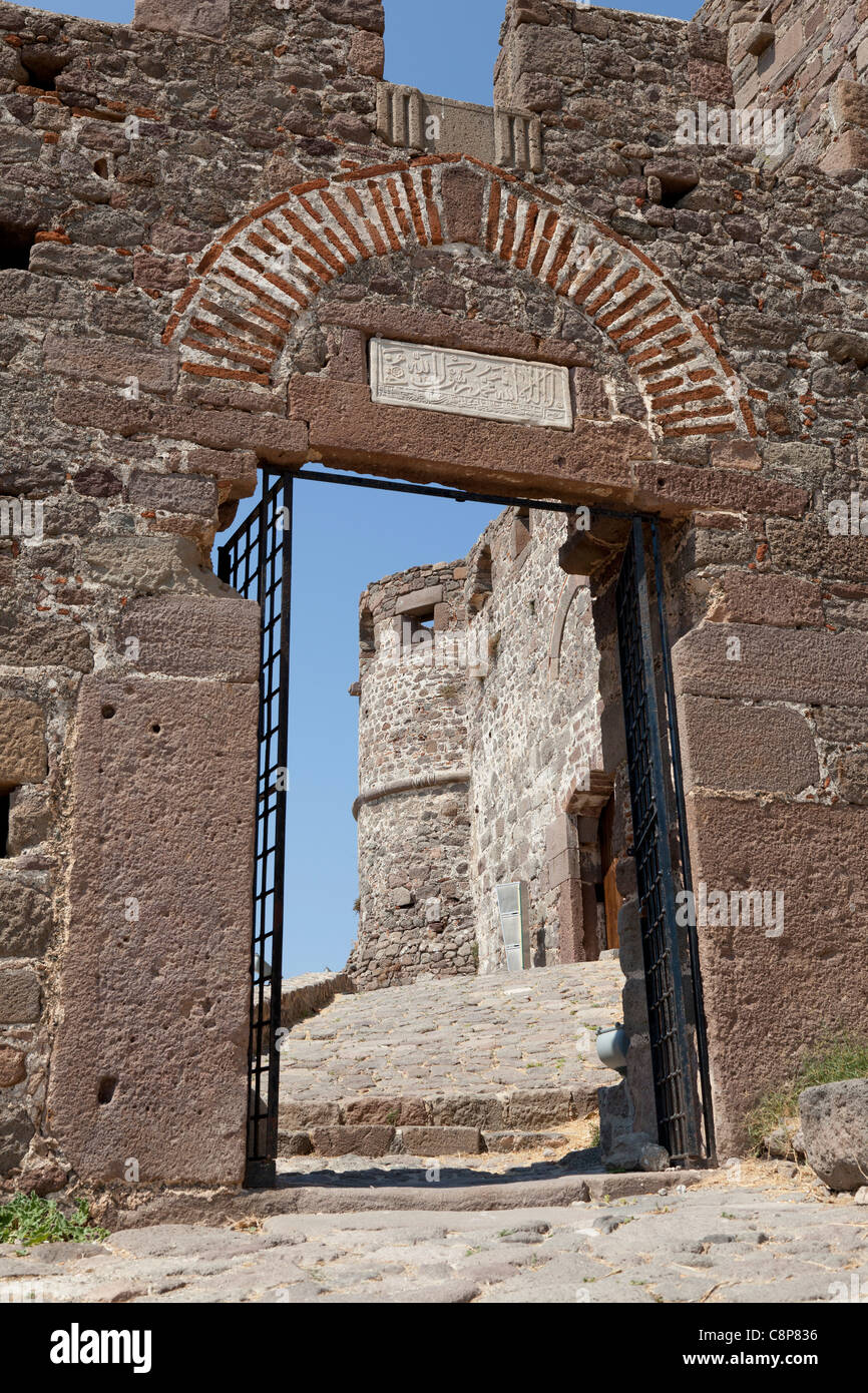 Entrance gate to the castle of Mithymna , Lesbos, Greece Stock Photo ...