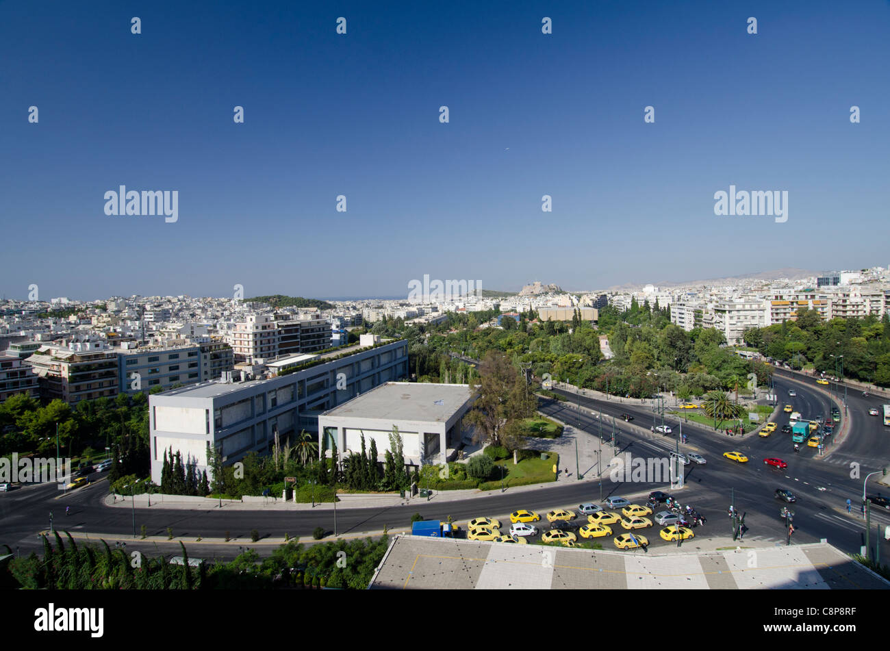 Greece, Athens. Downtown Athens view of the Acropolis with the Aegean ...