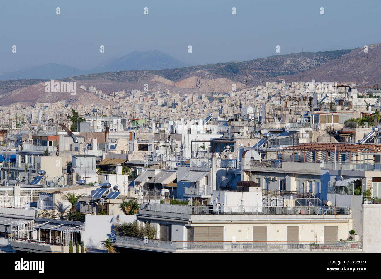 Greece, Athens. Downtown views of Athens showing typical densely ...