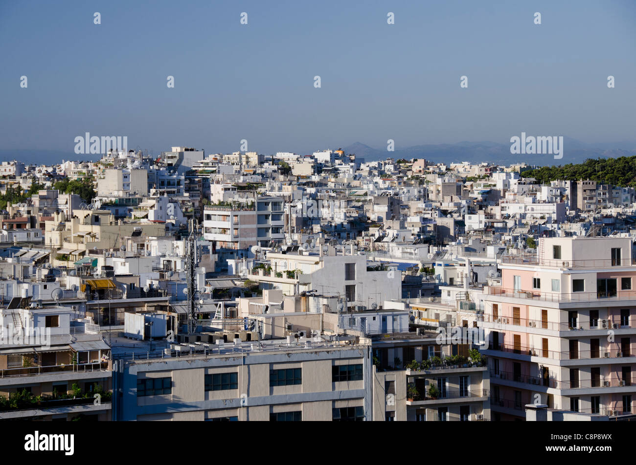 Greece, Athens. Downtown views of Athens showing typical densely ...