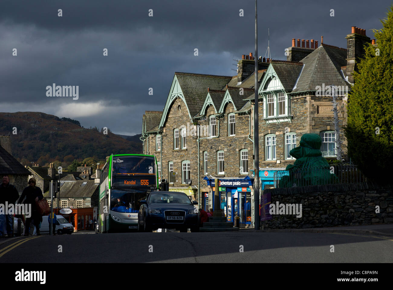 Bus in Ambleside, Lake District National Park, Cumbria, England UK ...