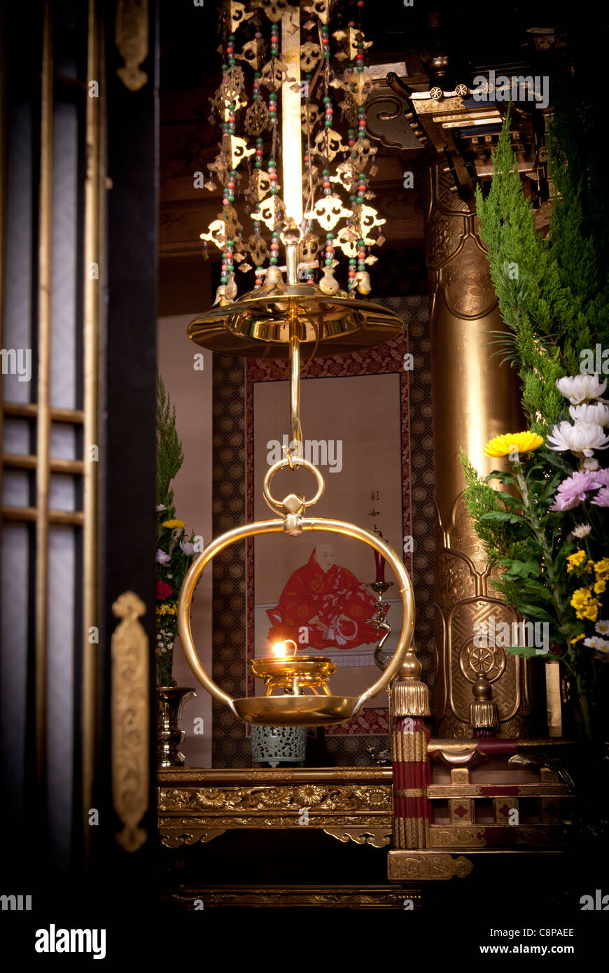 Religious objects in Jokoji Temple of the Jodo Shinshu sect of Buddhism ...