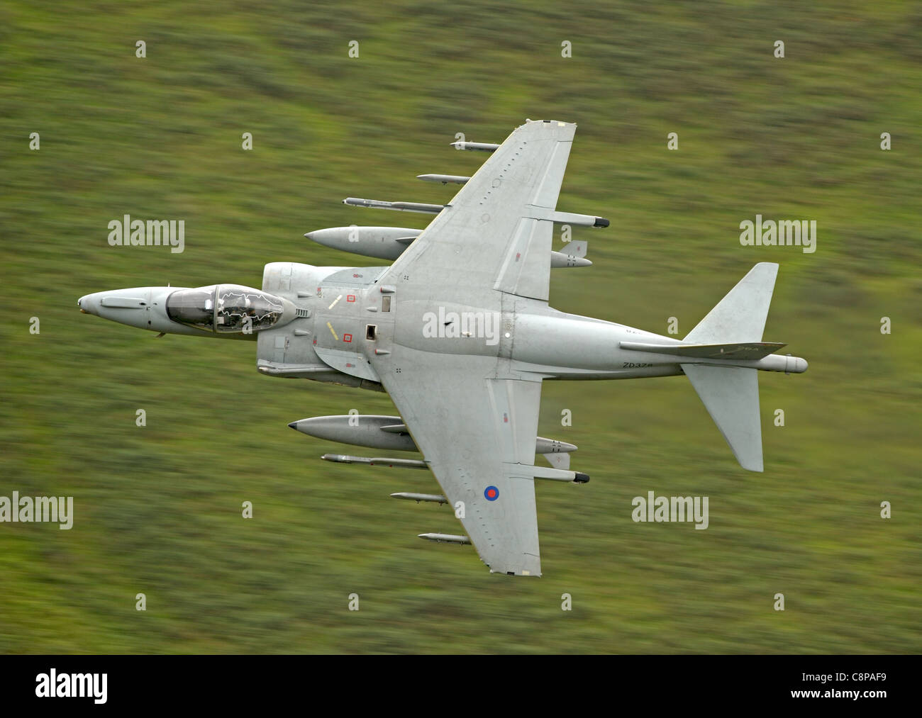 Harrier GR9 Low fly training mid Wales Stock Photo - Alamy