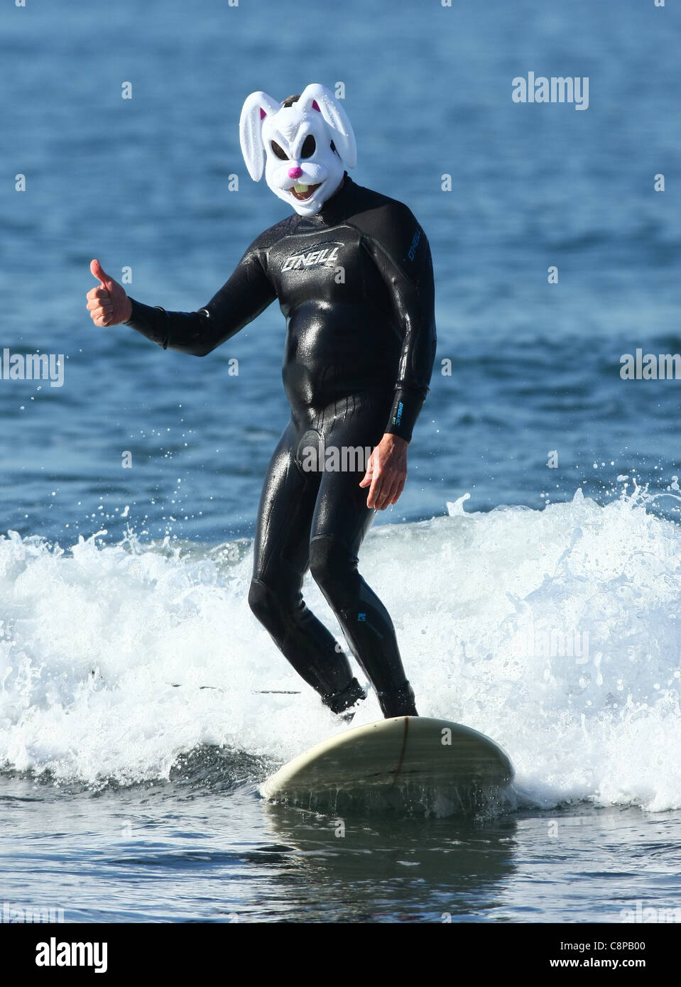 SURFER WEARING RABBIT MASK BLACKIE'S HALLOWEEN COSTUME SURF CONTEST ...