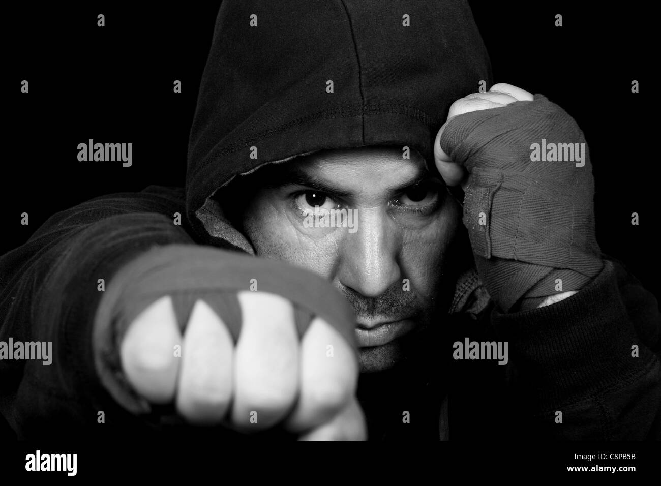 Muscular male model in fight Black and White Stock Photos & Images - Alamy