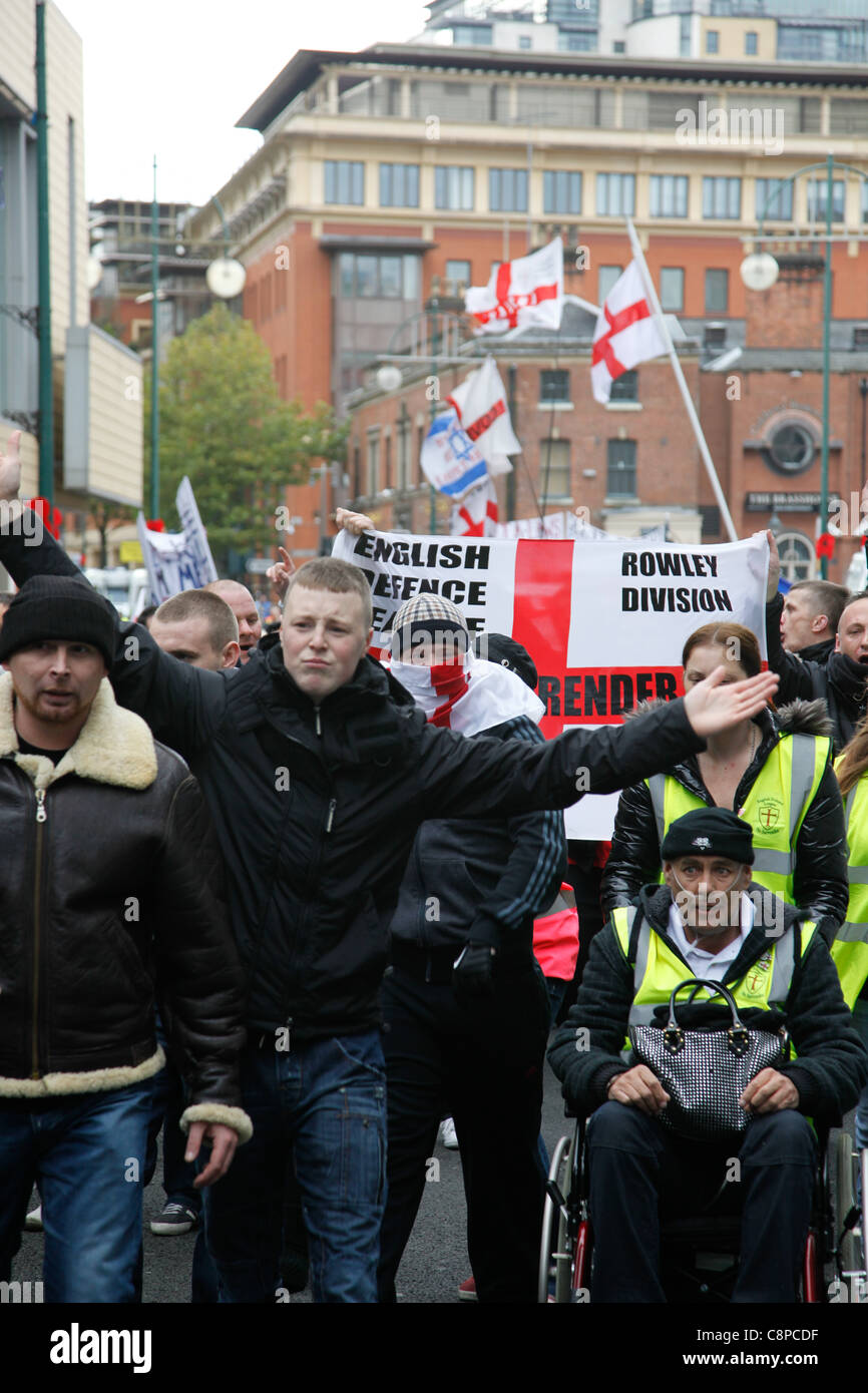 Members of the English Defence League (EDL). Marching down Broad Street ...