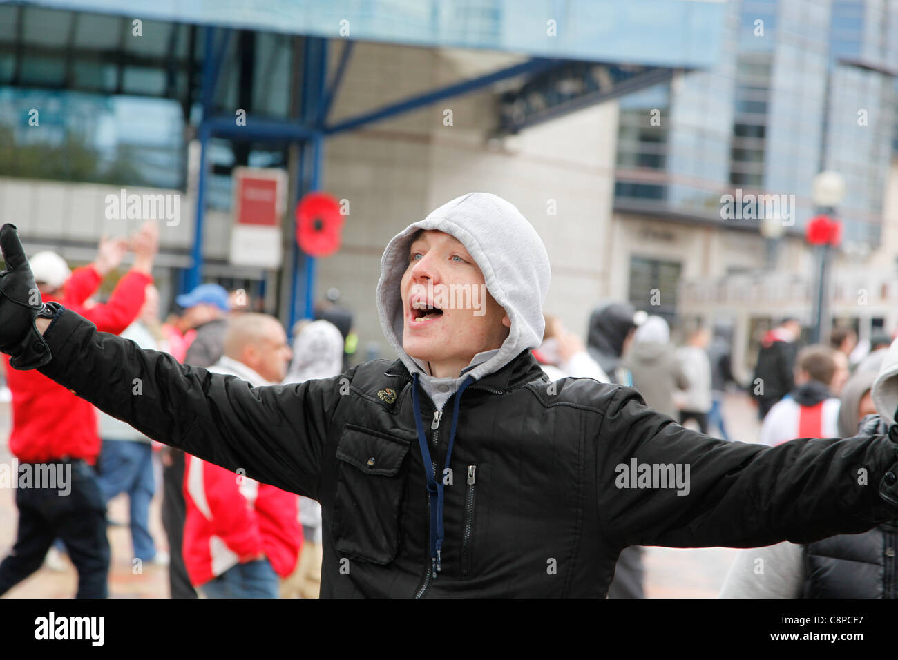 EDL Member poses for cameras during demonstration in Centenary Square ...