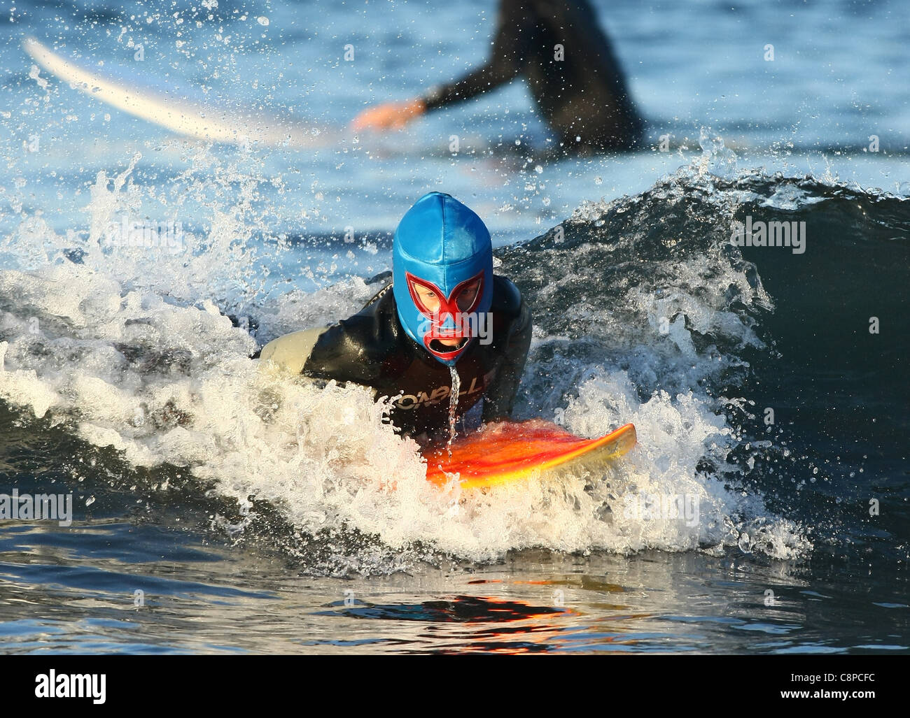 BOY SURFER IN LUCHA LIBRE MASK BLACKIE'S HALLOWEEN COSTUME SURF CONTEST ...