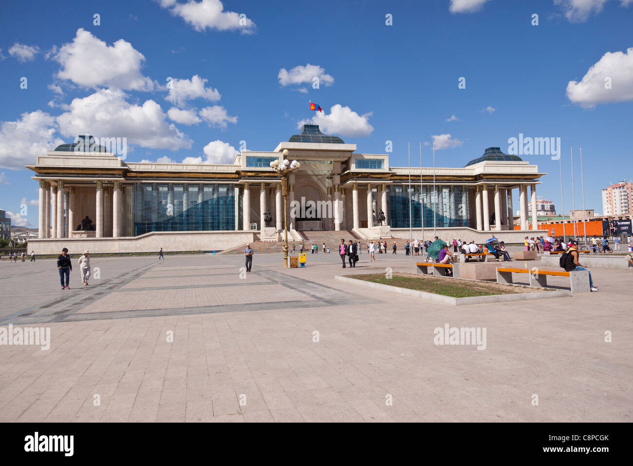 Sükhbaatar Square in Ulan Bator, Mongolia that houses the large statue ...