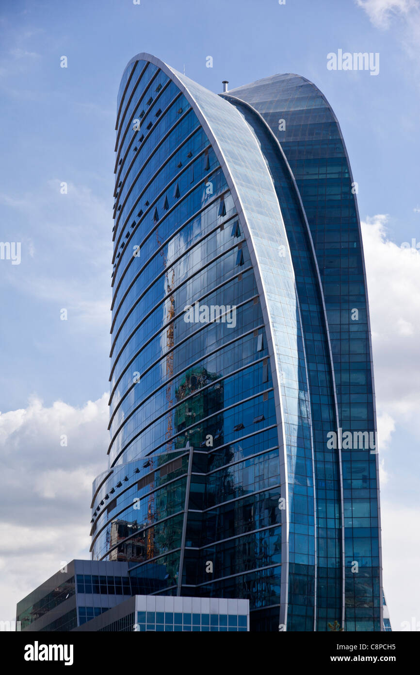 Modern office skyscraper near the main square in downtown Ulaanbaatar ...