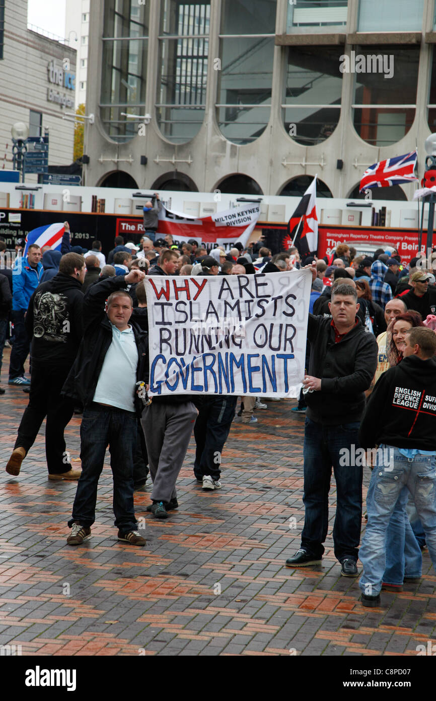 EDL members holding up banners for photographers. During the ...