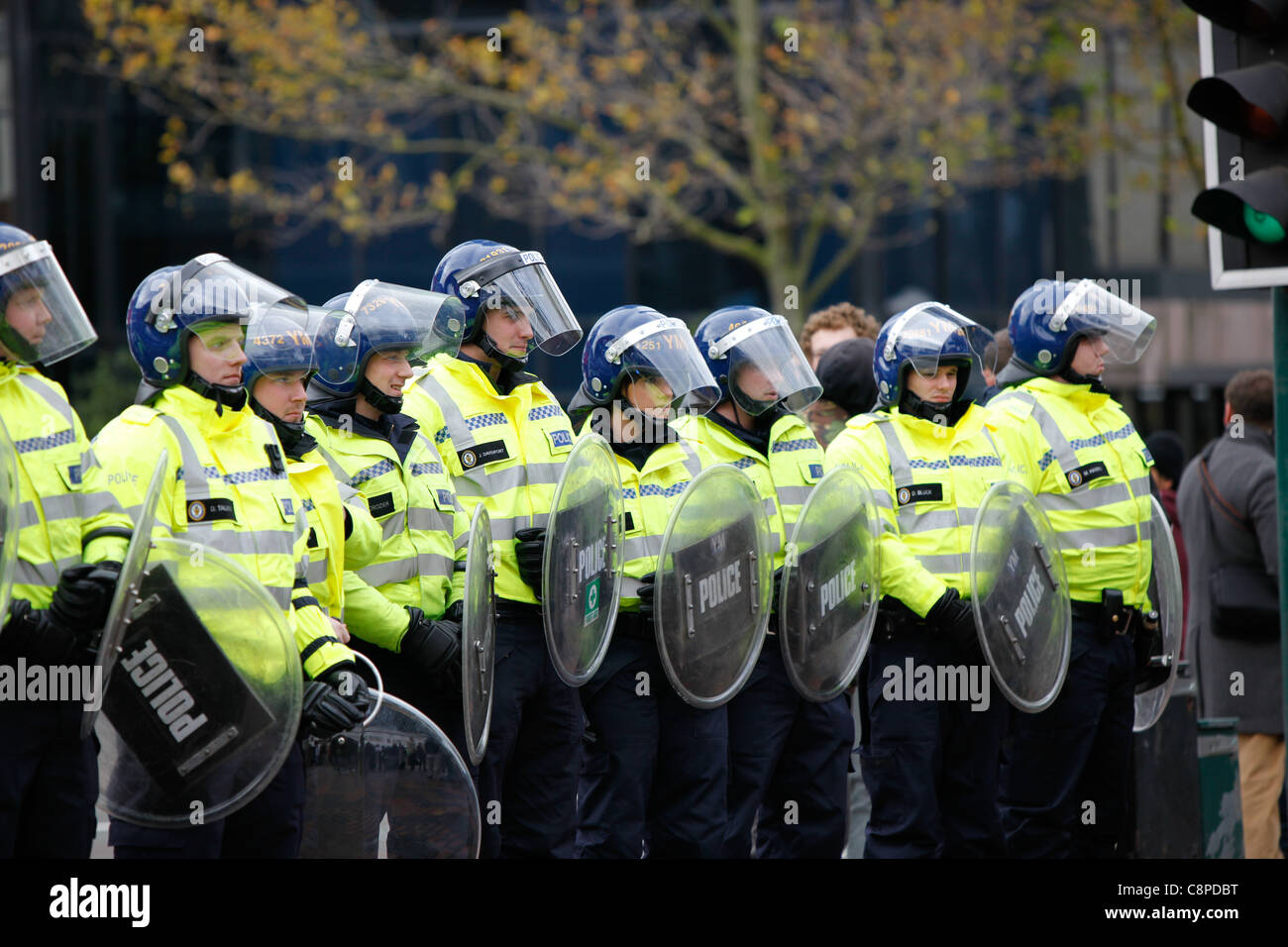Police in riot gear at the EDL demonstration In Birmingham. October ...