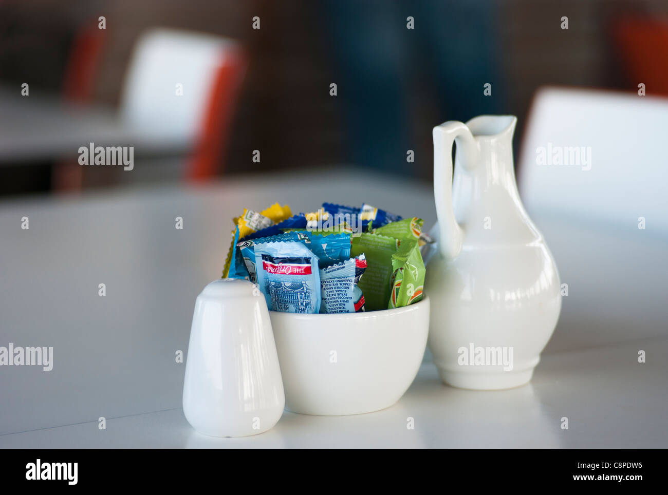 Close Up of Condiments Sauce Sachets on a Cafe / Restaurant Table Stock ...