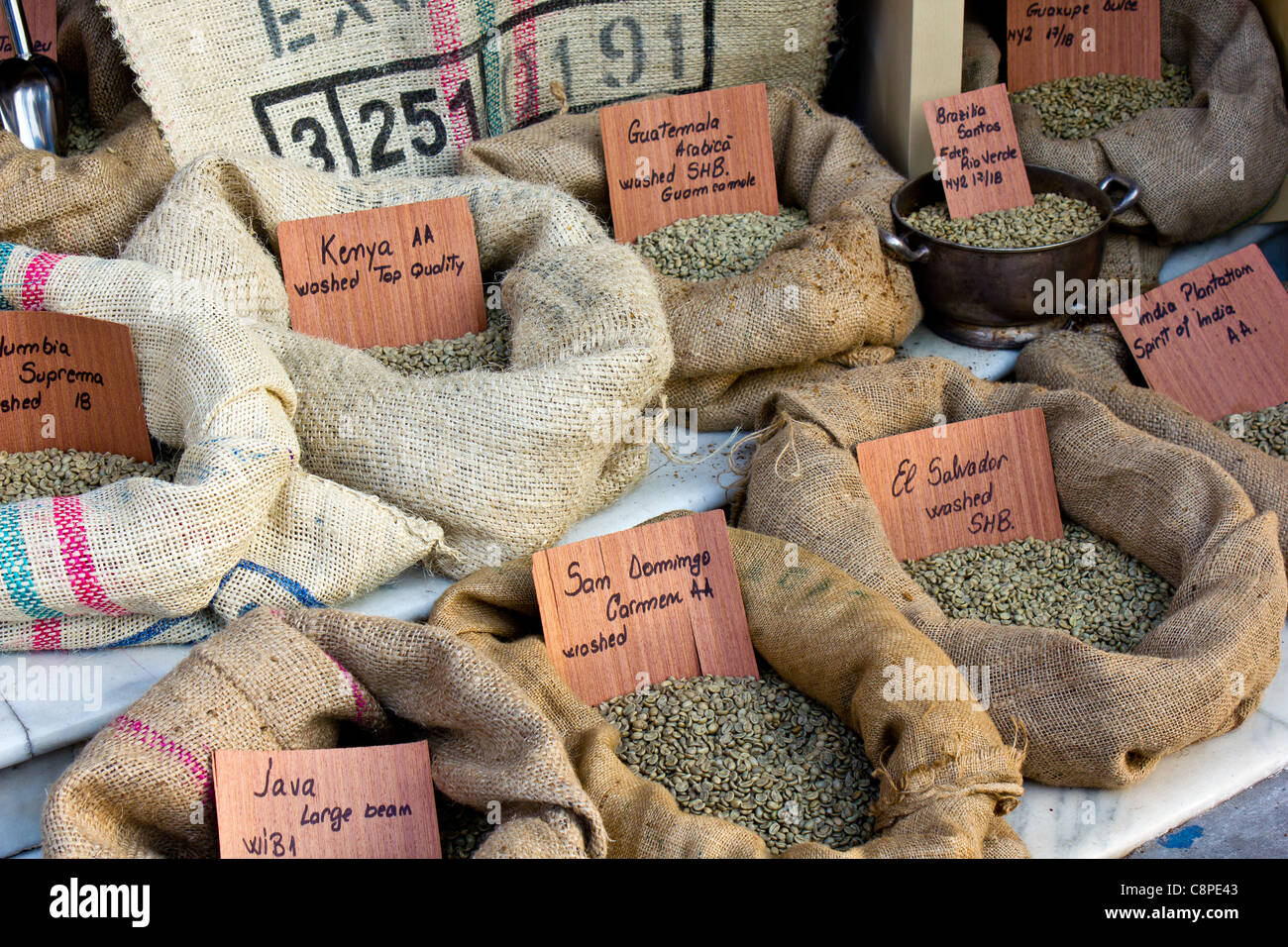 detail of different coffee bags with various aroma Stock Photo - Alamy