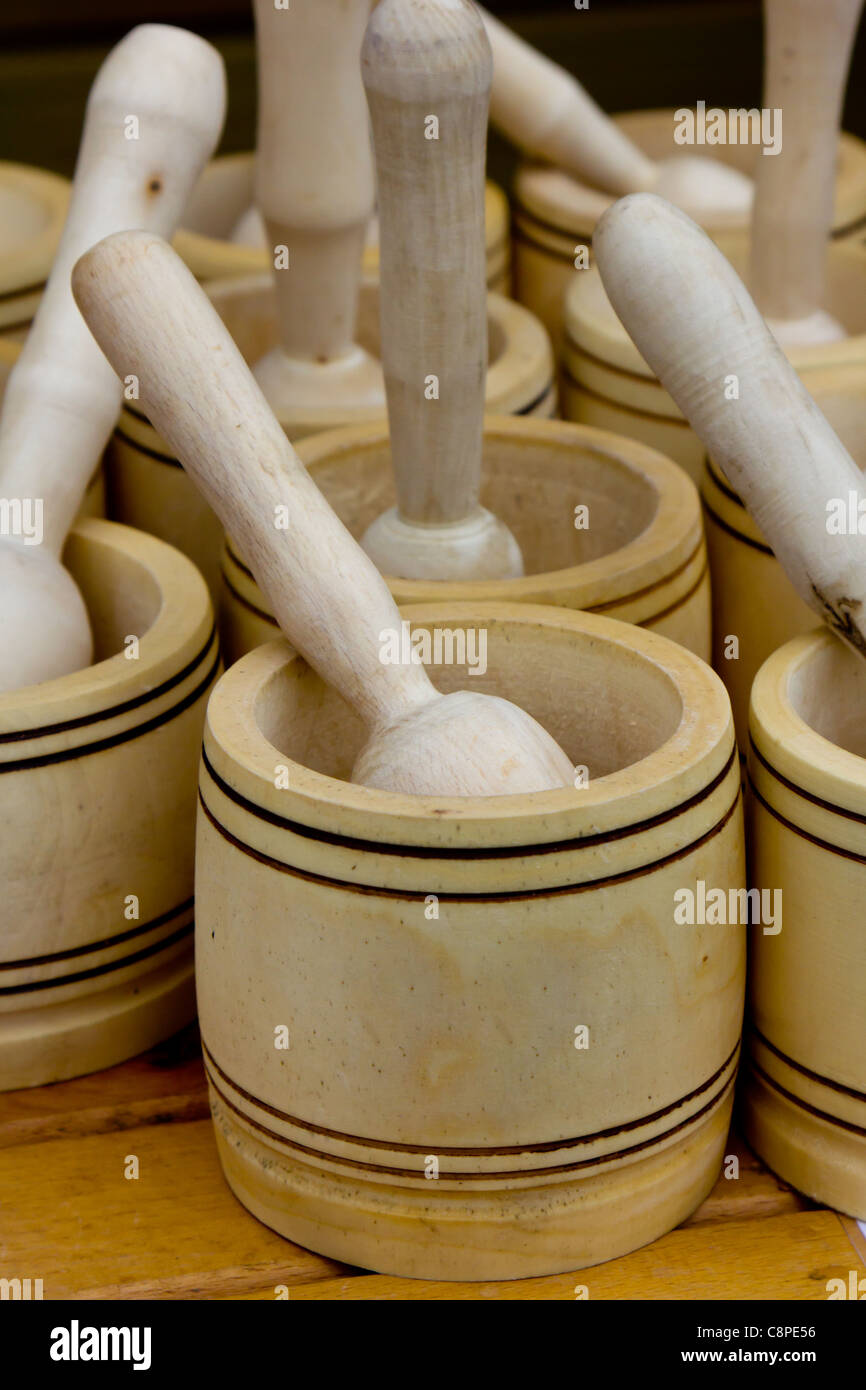 detail of a group of wood pestles Stock Photo - Alamy
