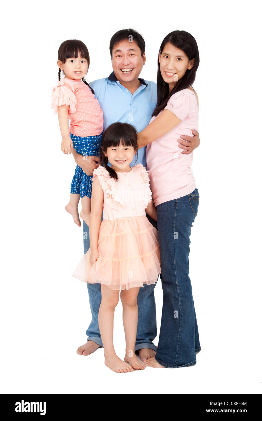 happy family stand together and isolated on white background Stock ...
