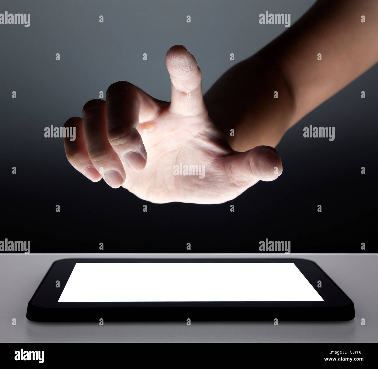 hand touching the touch screen of tablet pc Stock Photo - Alamy