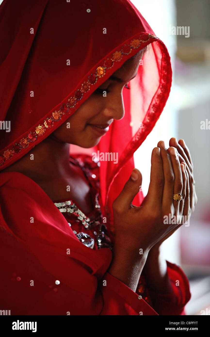 Muslim girl in prayer Andhra Pradesh South India Stock Photo - Alamy