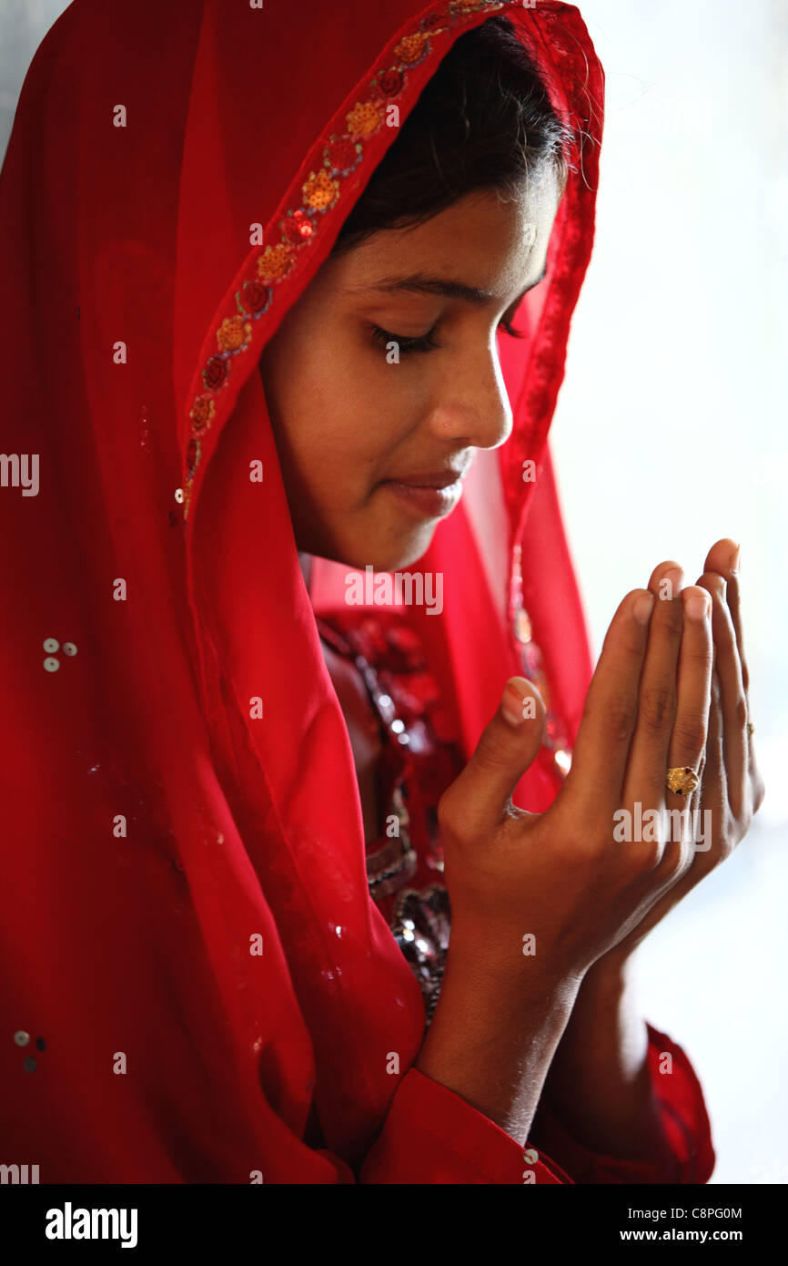 Muslim girl in prayer Andhra Pradesh South India Stock Photo - Alamy