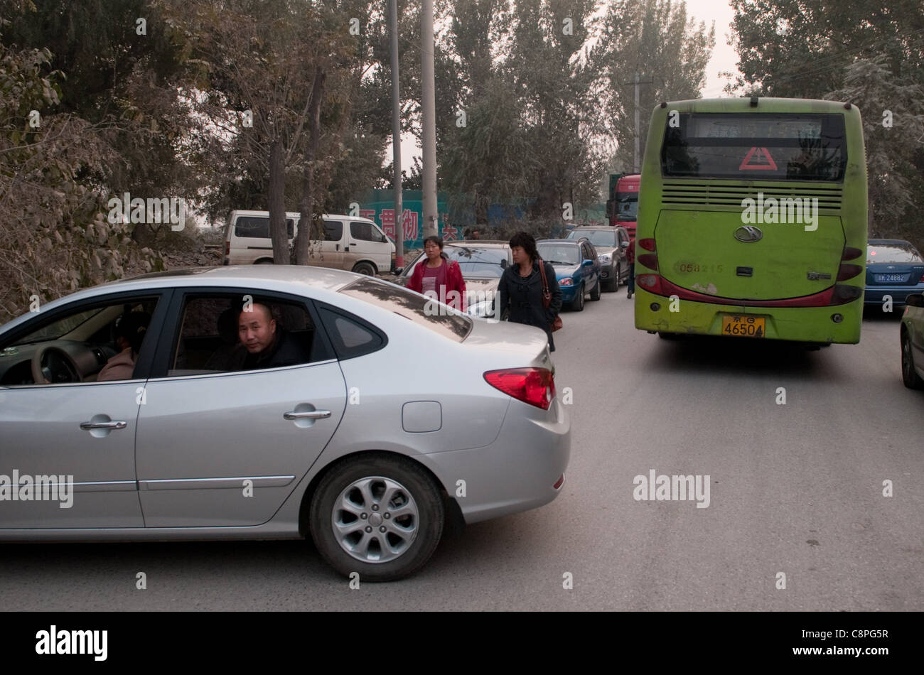 Hundreds of cars are stuck in gridlock, in the North of Beijing, as ...