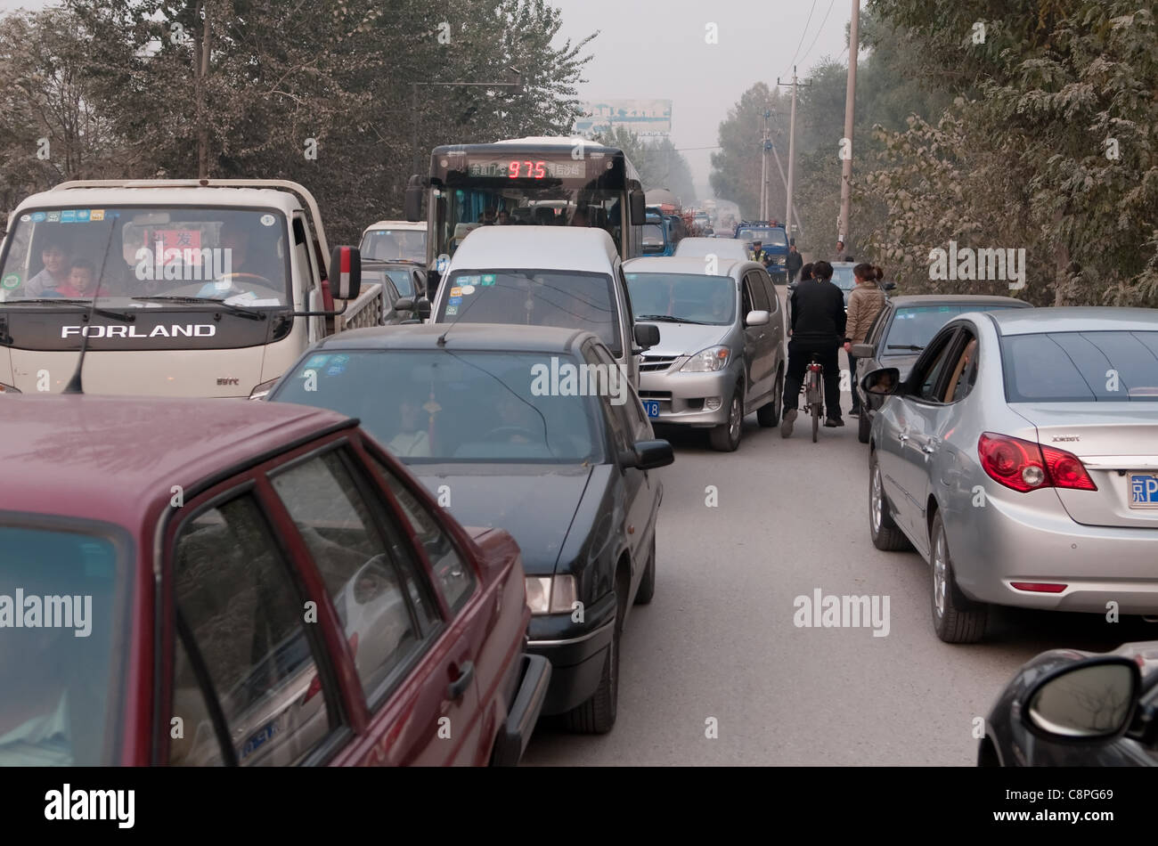 Hundreds of cars are stuck in gridlock, in the North of Beijing, as ...