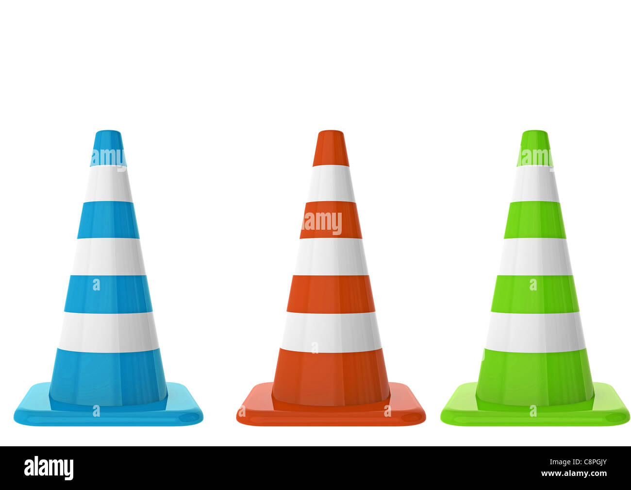 tree colourful traffic cone isolated over white Stock Photo - Alamy