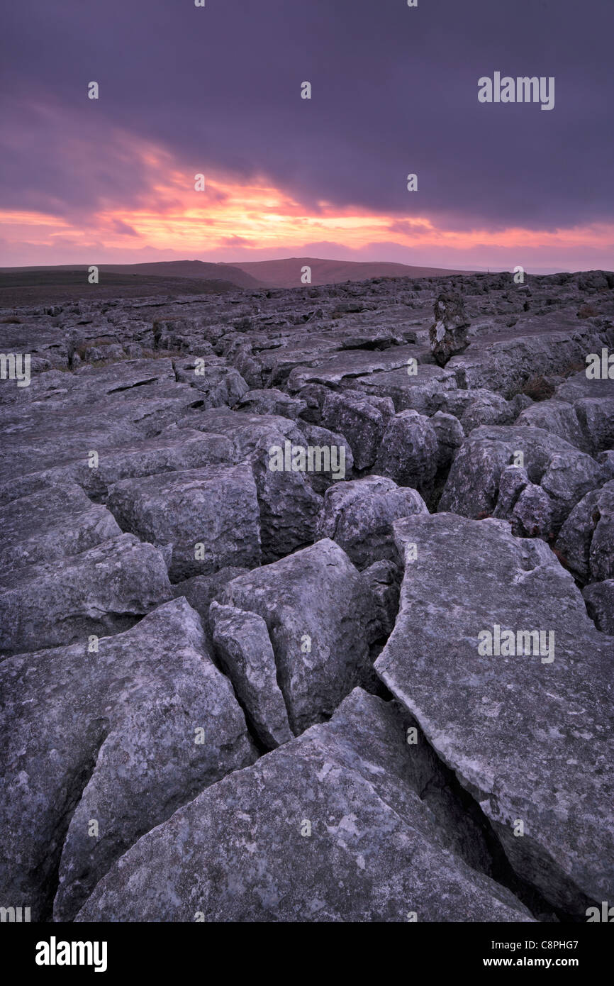 Sunrise over the eery landscape of the Malham Lings near Malham ...