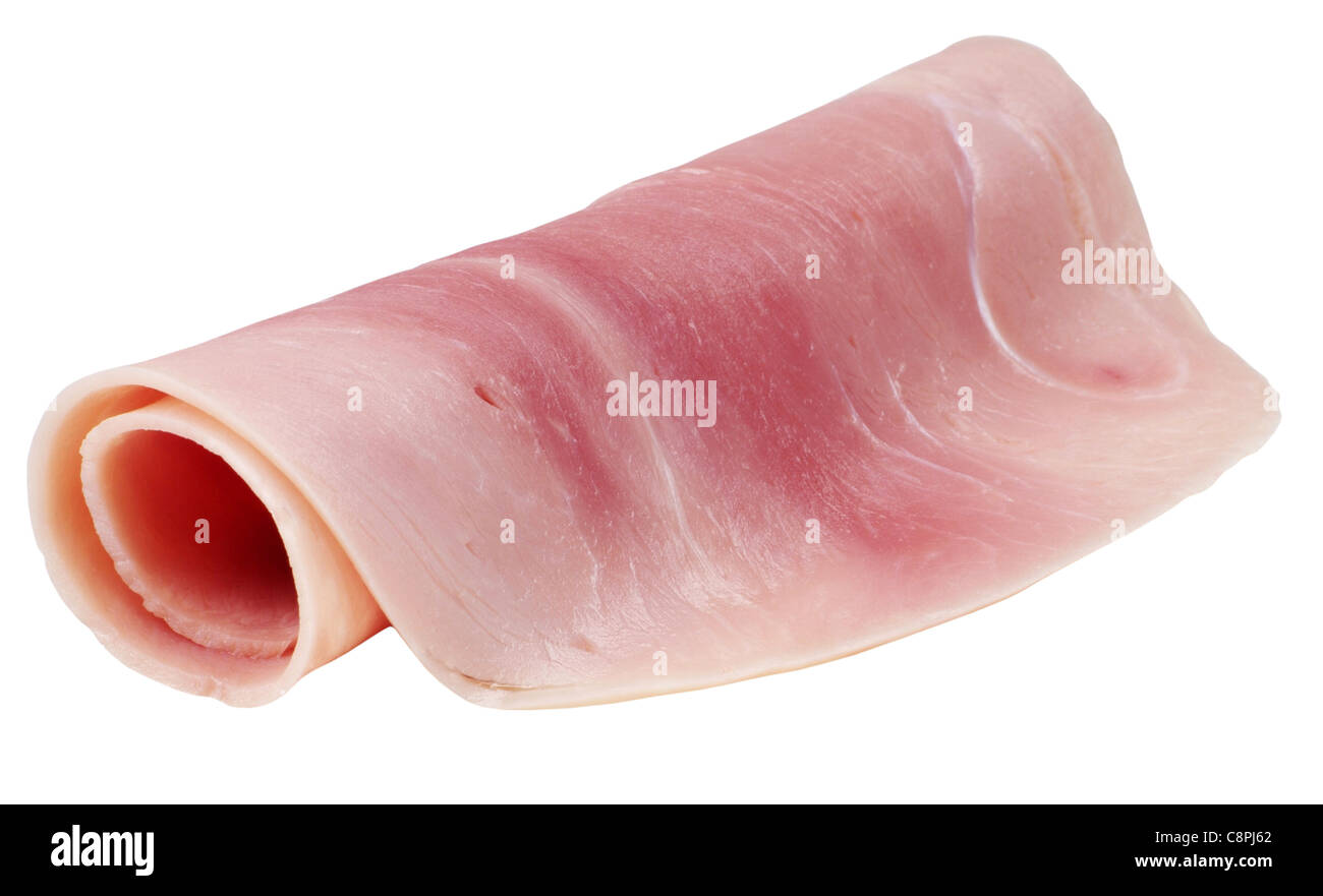 Rolled up slice of fresh ham Stock Photo - Alamy