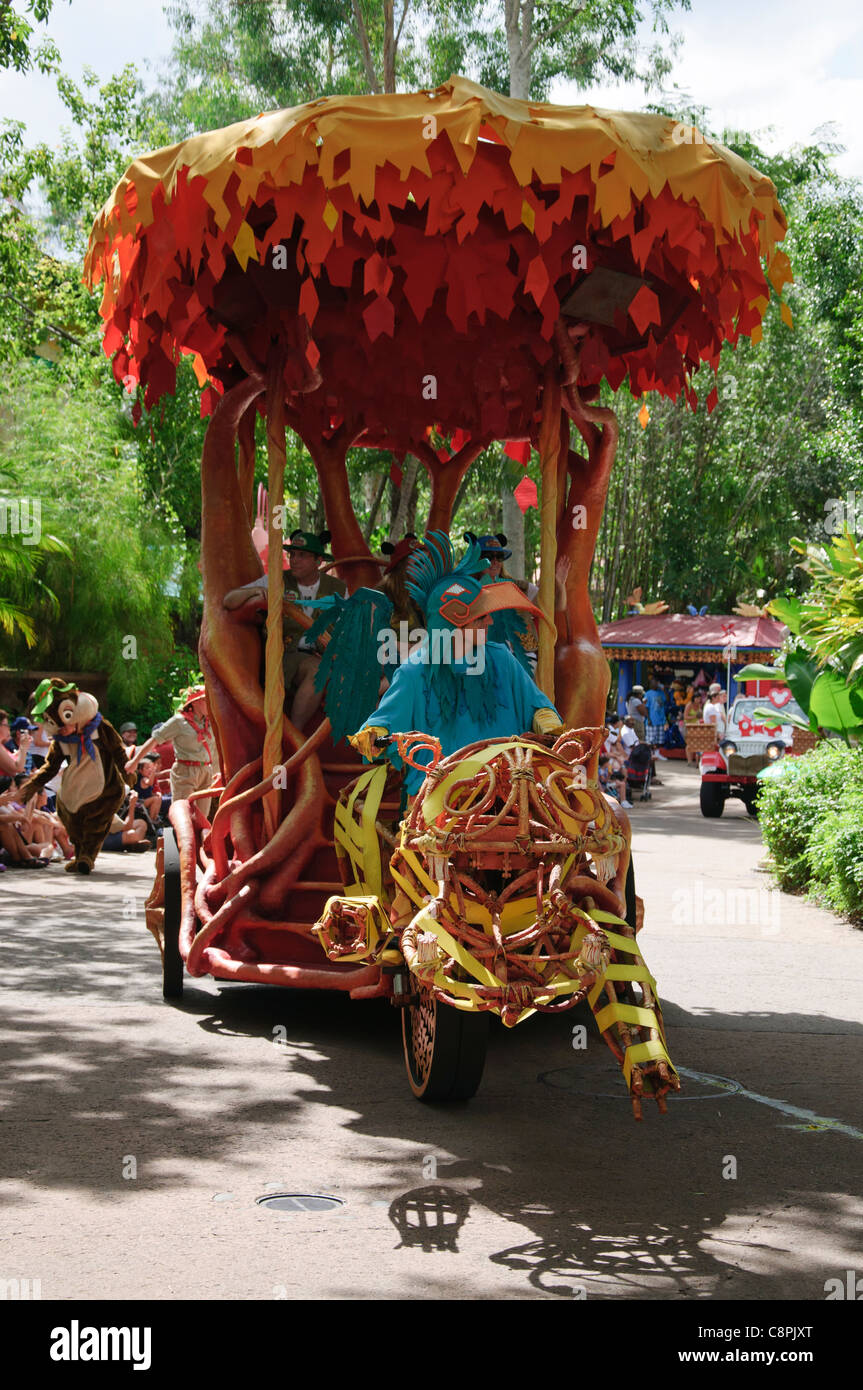 street entertainers and floats in mickeys jammin jungle parade in the ...