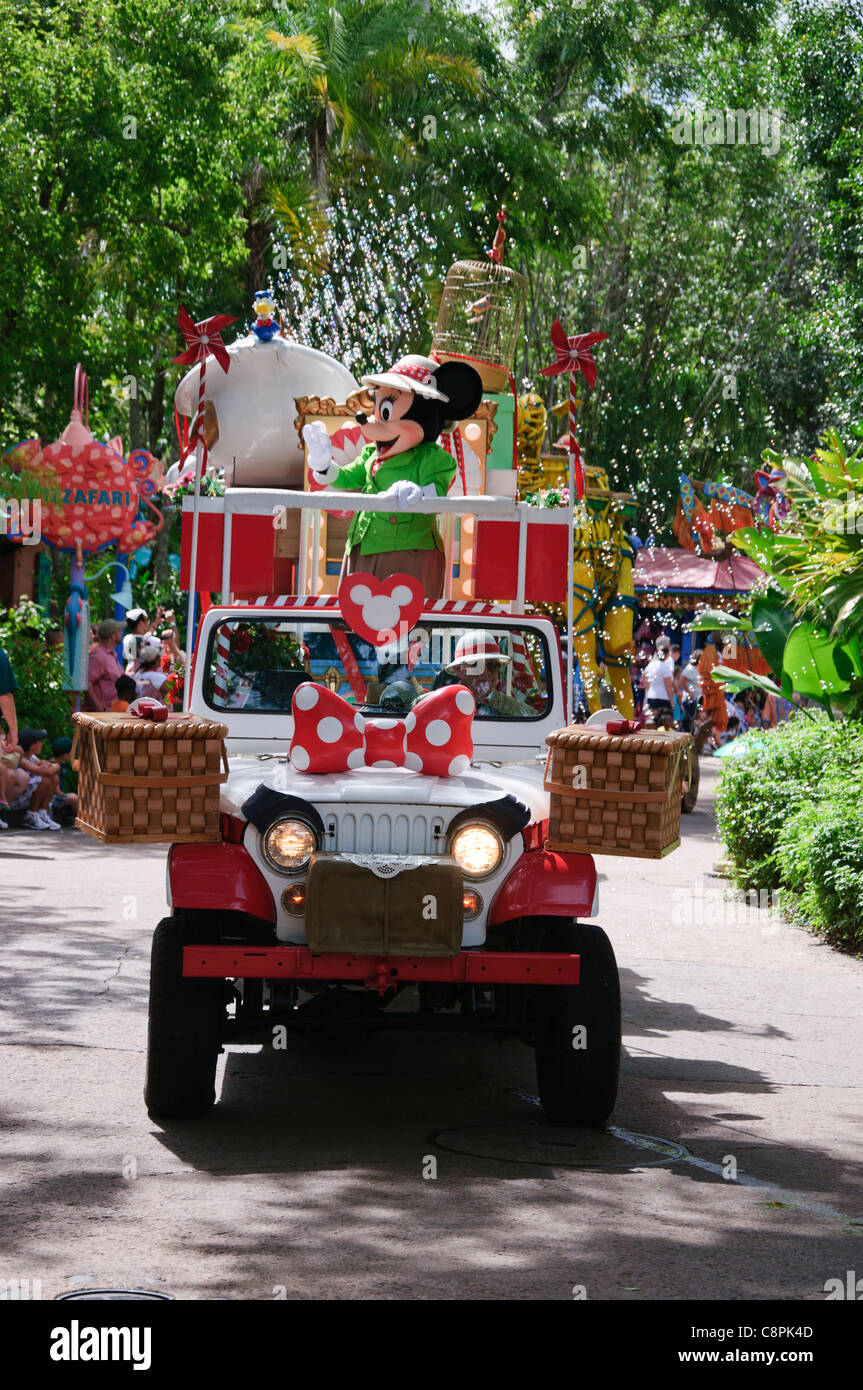 mickey mouse atop a float on the mickeys jammin jungle parade in the ...