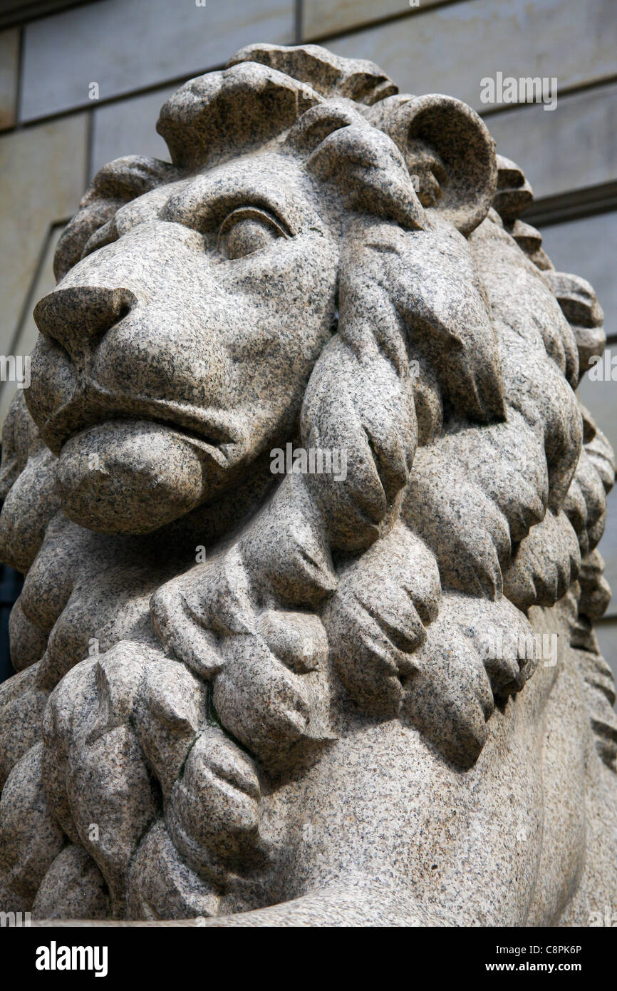 Lion statue at the police station of the Town-Hall of Hamburg, Germany ...