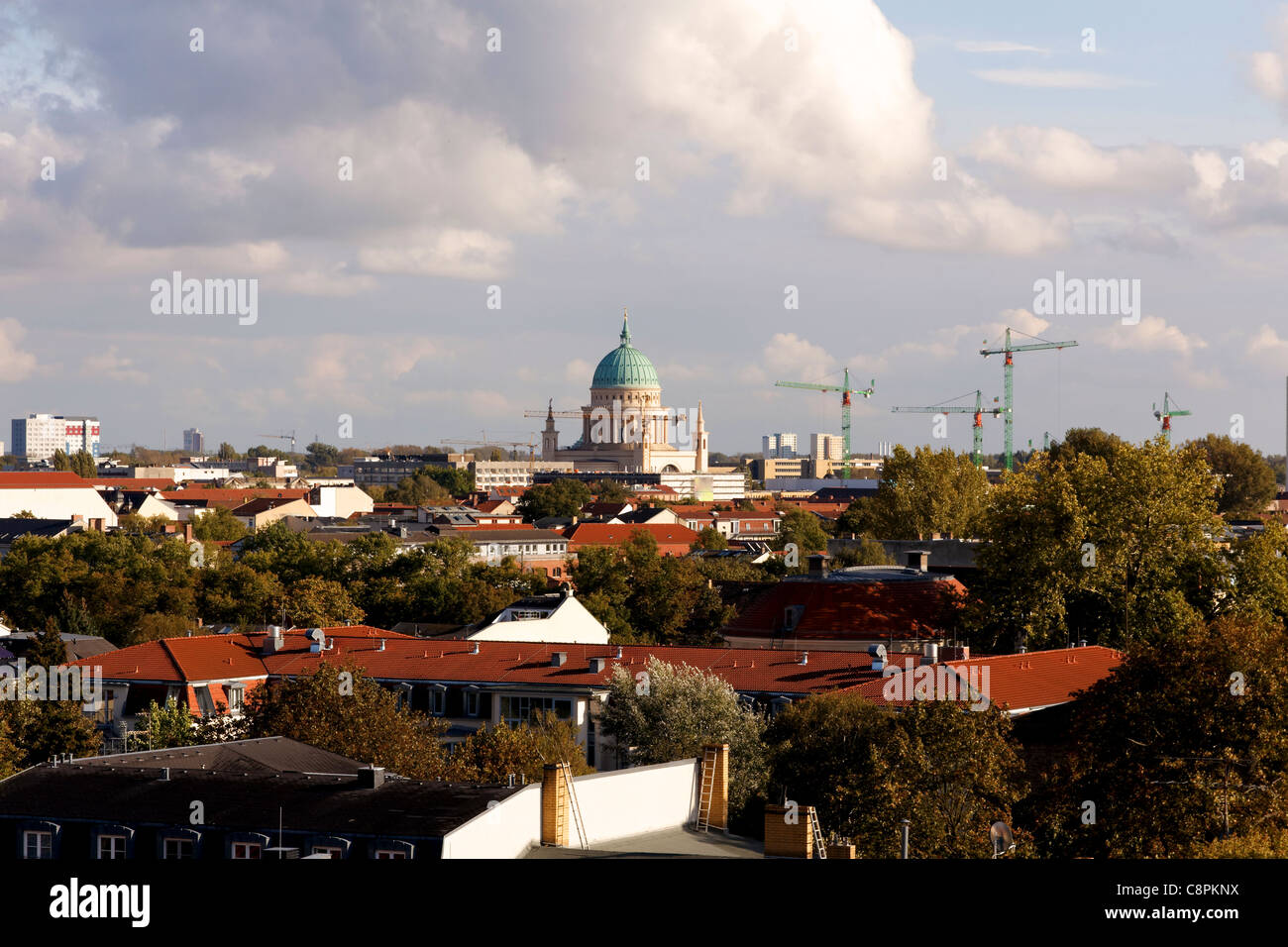 A panoramic view over Potsdam, Germany, with the Garnisionskirche ...