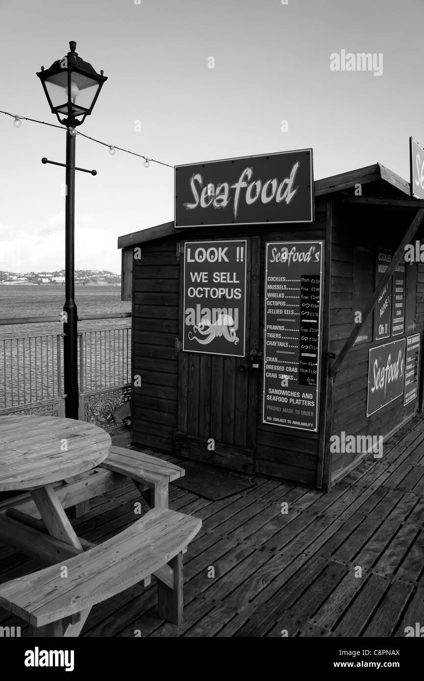Black and White of Seafood Wooden Hut on Paignton Pier, Devon, England ...