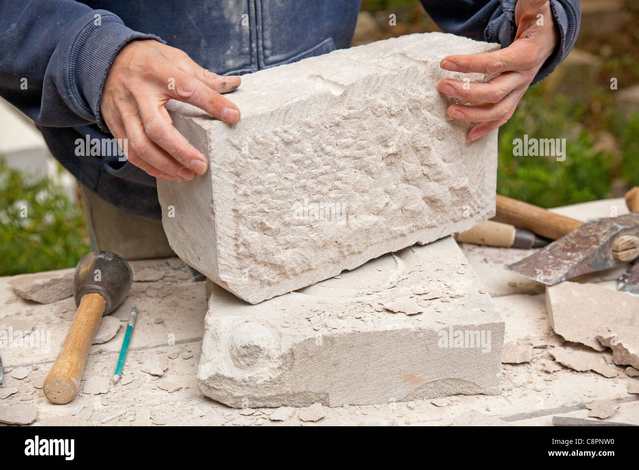 Stonemason at the Cathedral of Saint John the Divine Stock Photo - Alamy