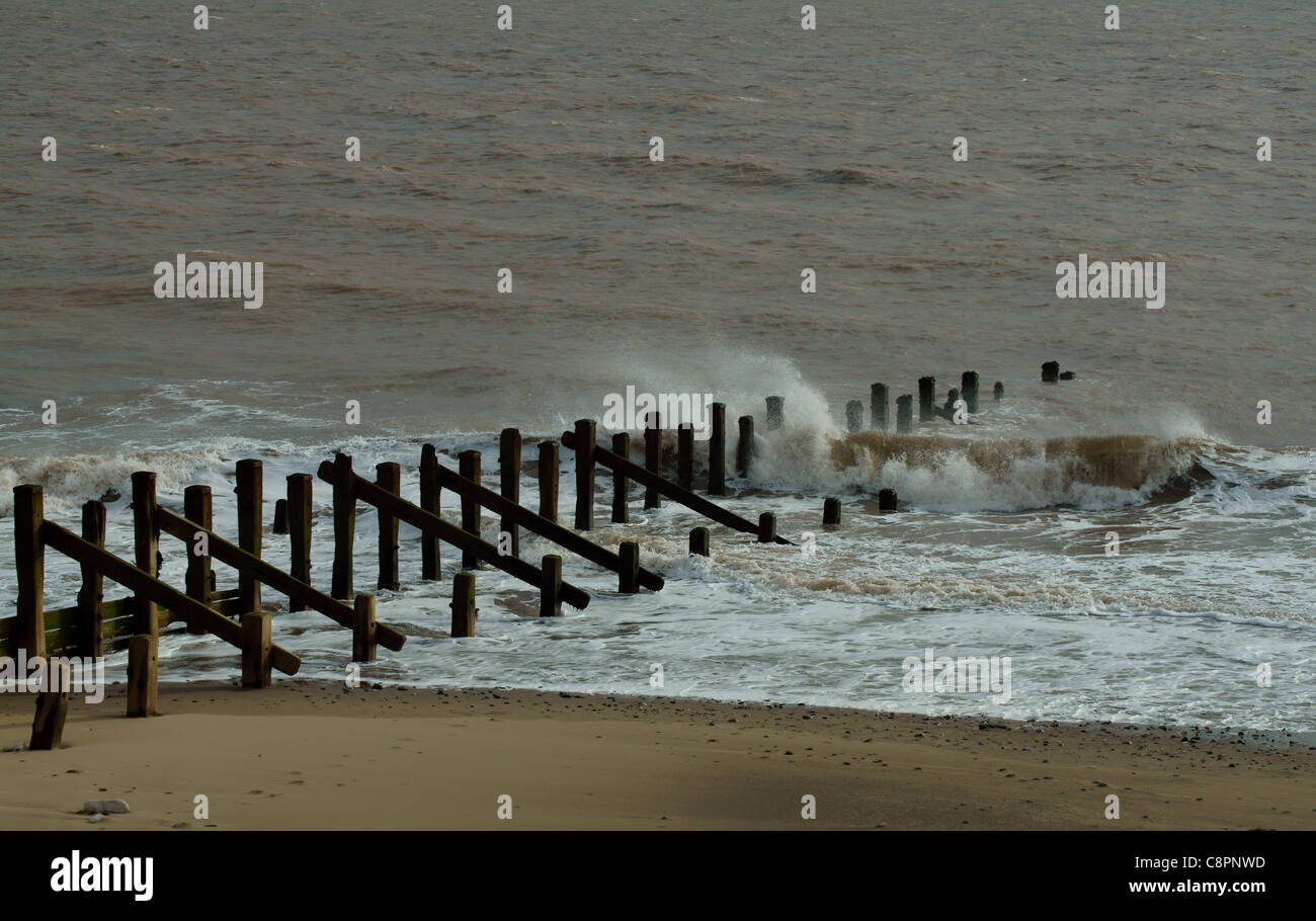 Groynes, coastal management at Spurn Point on the East Yorkshire coast ...