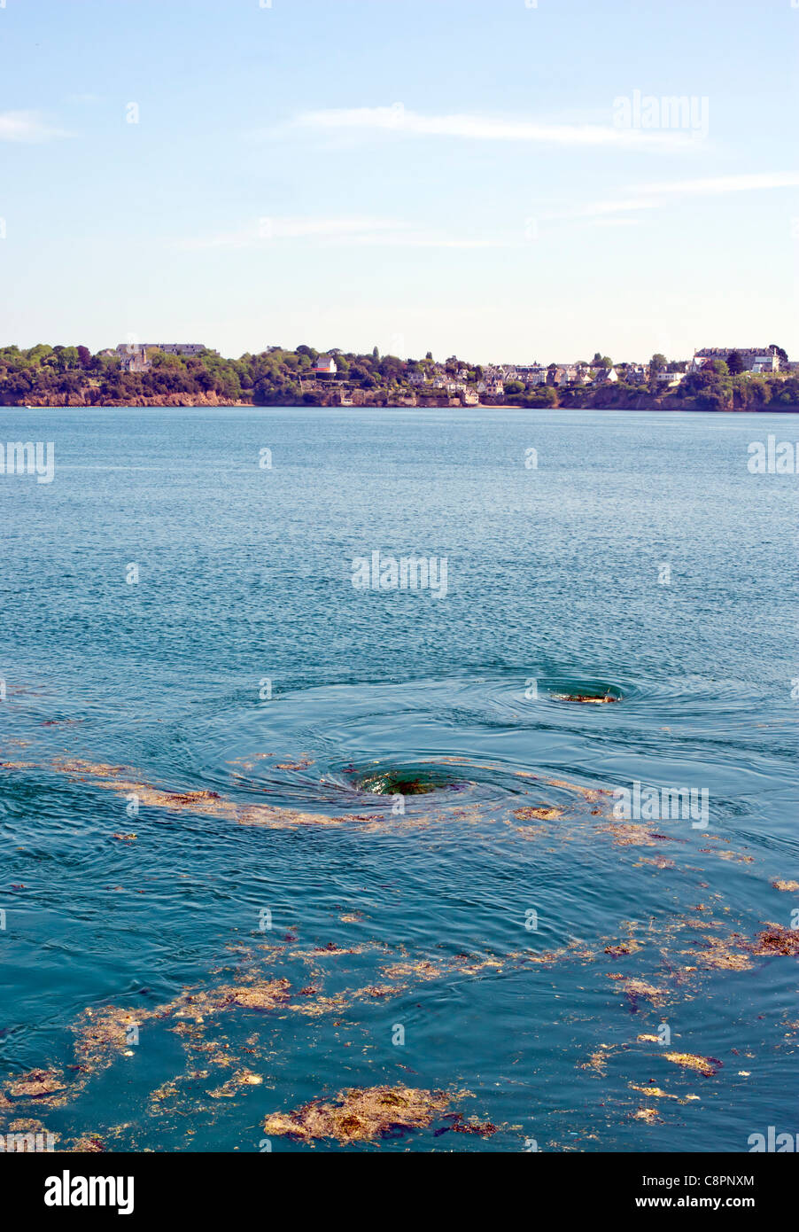 Whirlpool effect at the River Rance tidal power station, Brittany ...