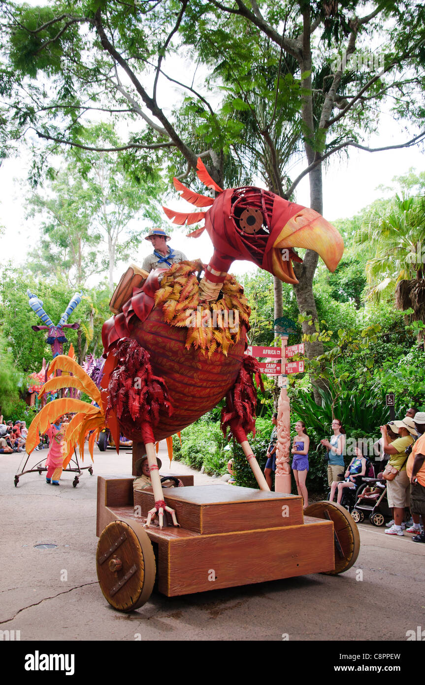 street entertainers and floats in mickeys jammin jungle parade in the ...
