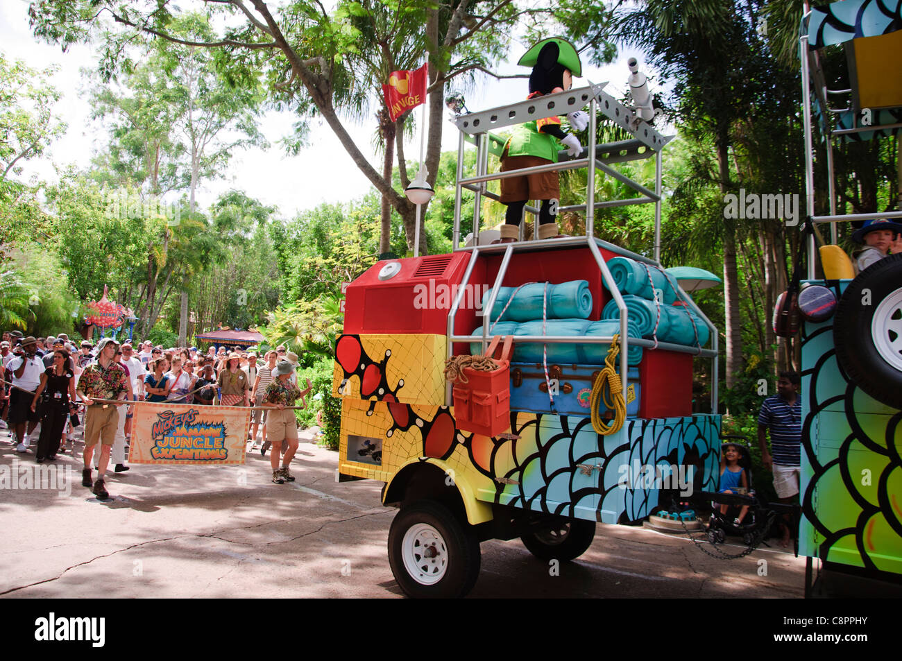 mickey mouse on float for the jammin jungle parade in walt disney world ...