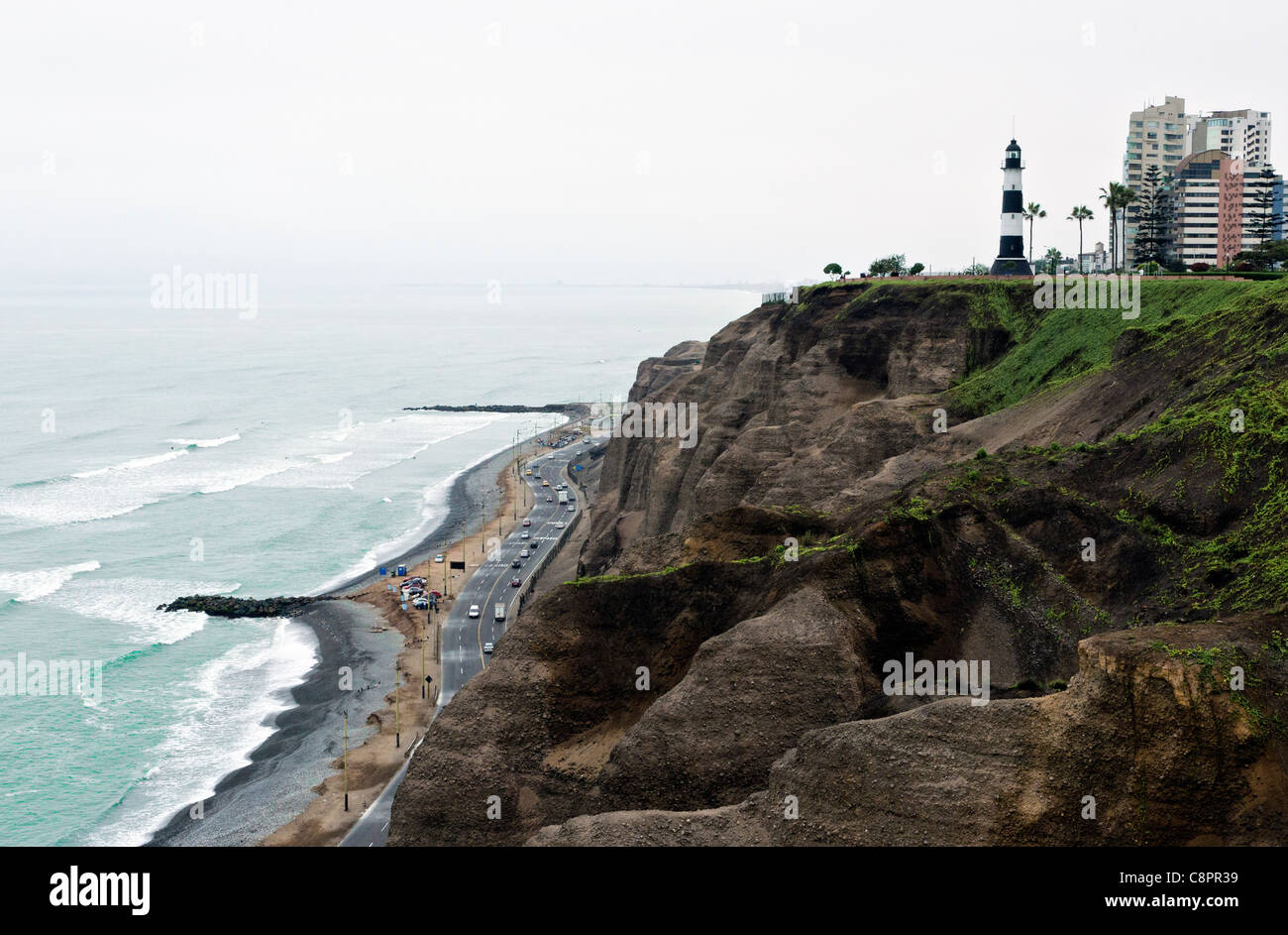 Lima city coastline and lighthouse Peru Stock Photo - Alamy