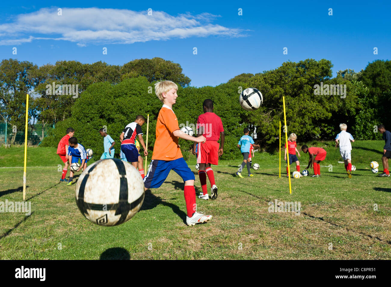 Junior football players practicing ball skills Cape Town South Africa ...