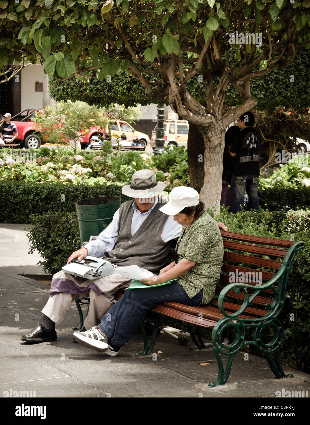 Man writing on a typewriter in Plaza de Armas Arequipa Peru Stock Photo ...
