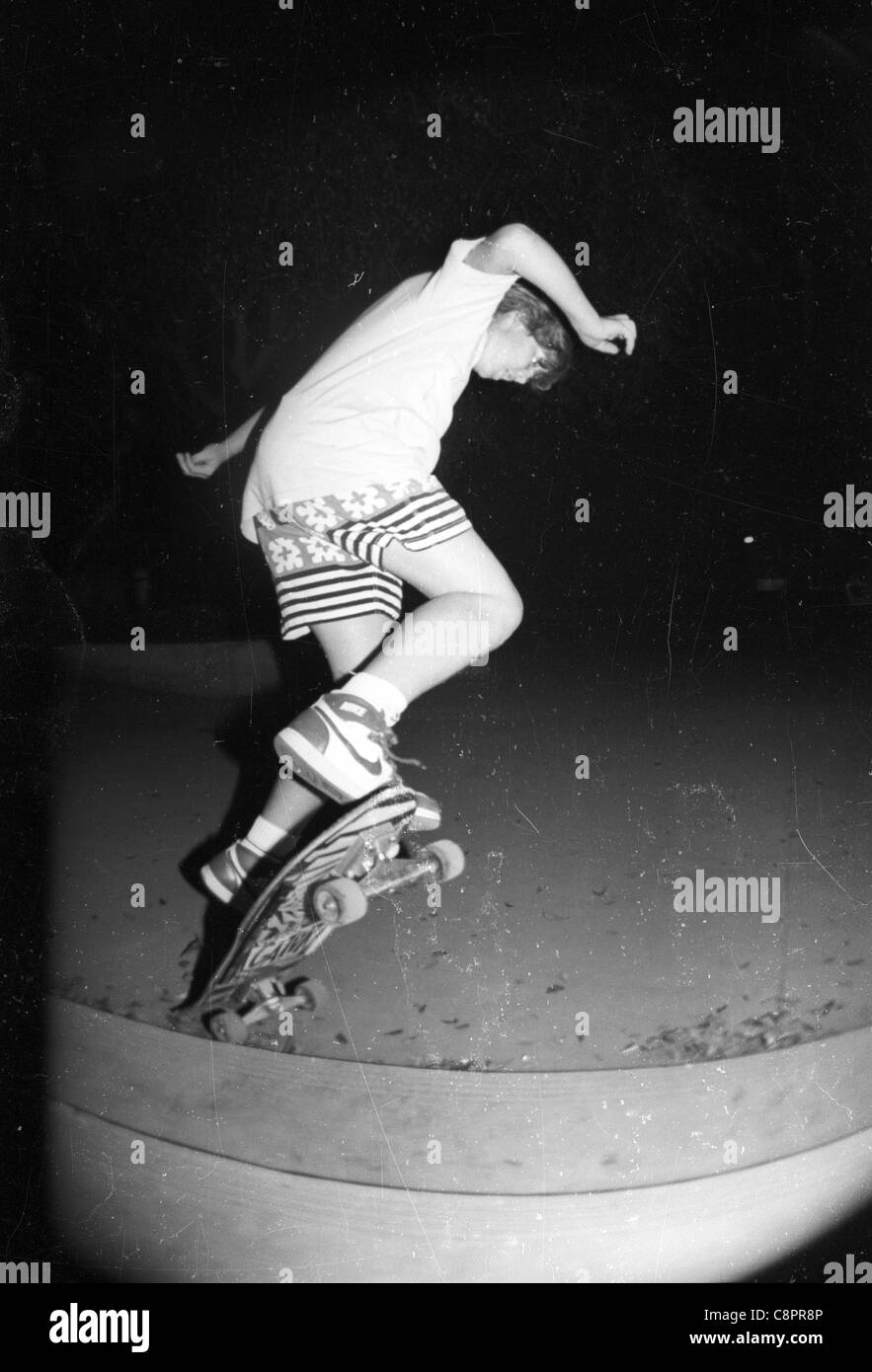 Brian Hulse ollies during a late night skateboarding session at Monache ...