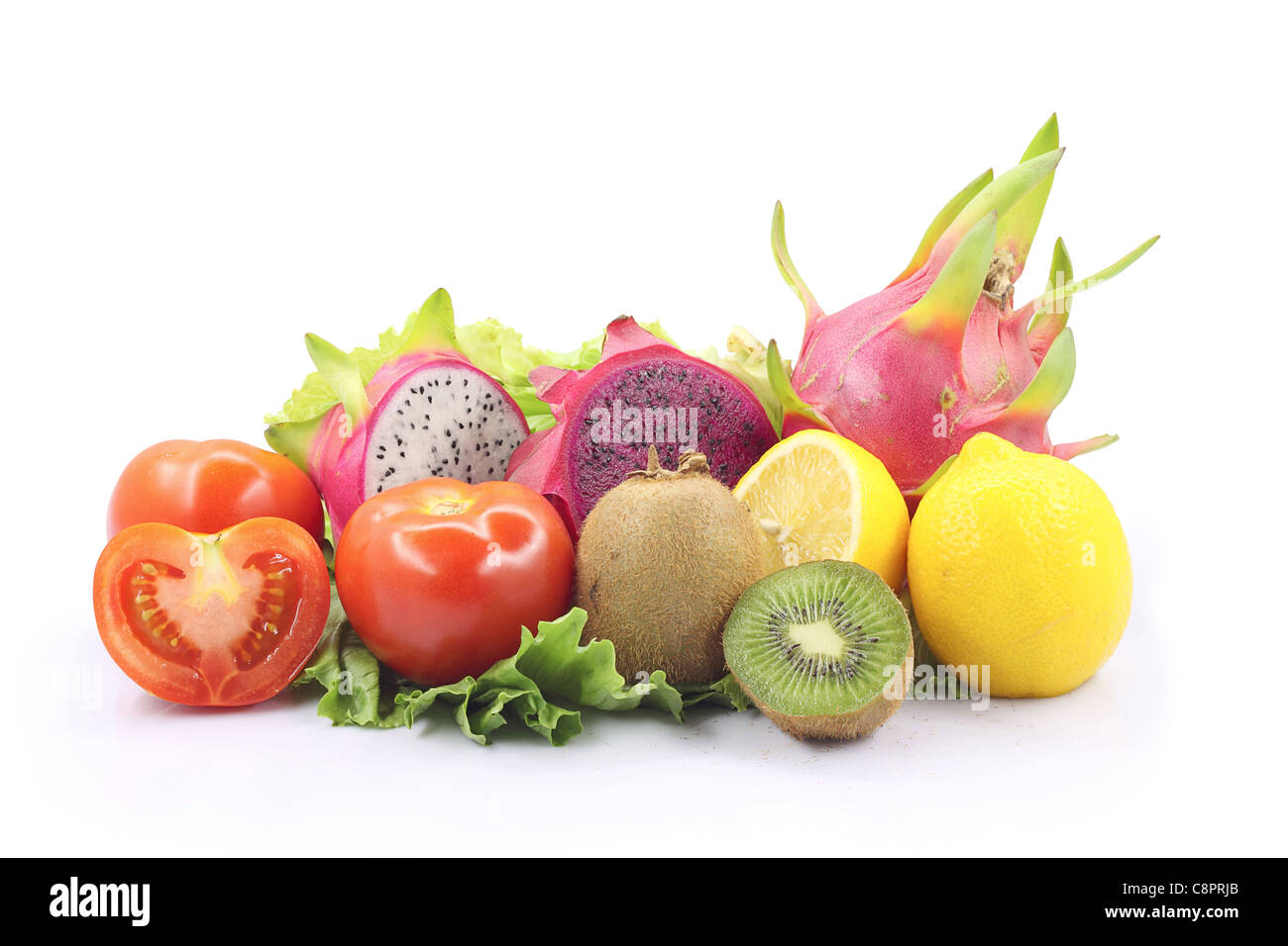 Variety of fresh fruits isolated white background Stock Photo - Alamy