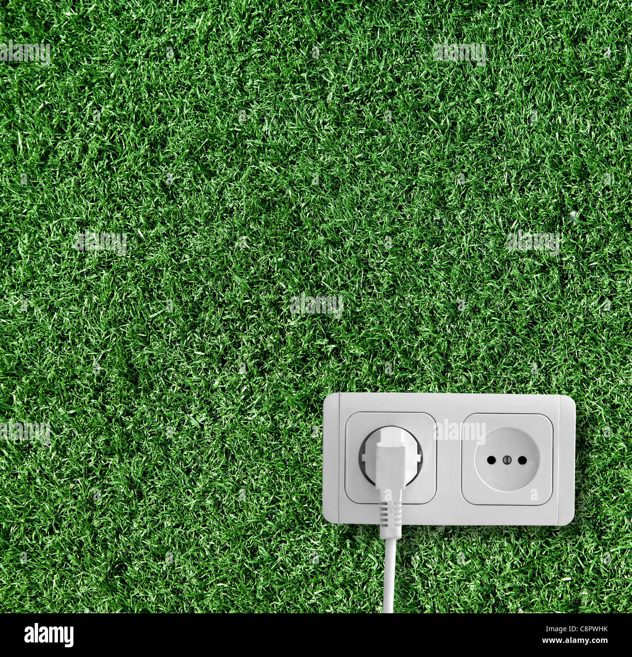 Plug and socket on the grass Stock Photo - Alamy